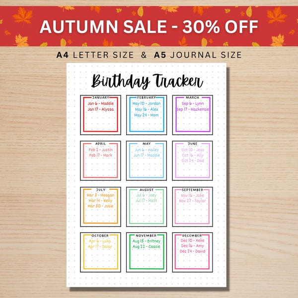 Birthday Tracker - Etsy