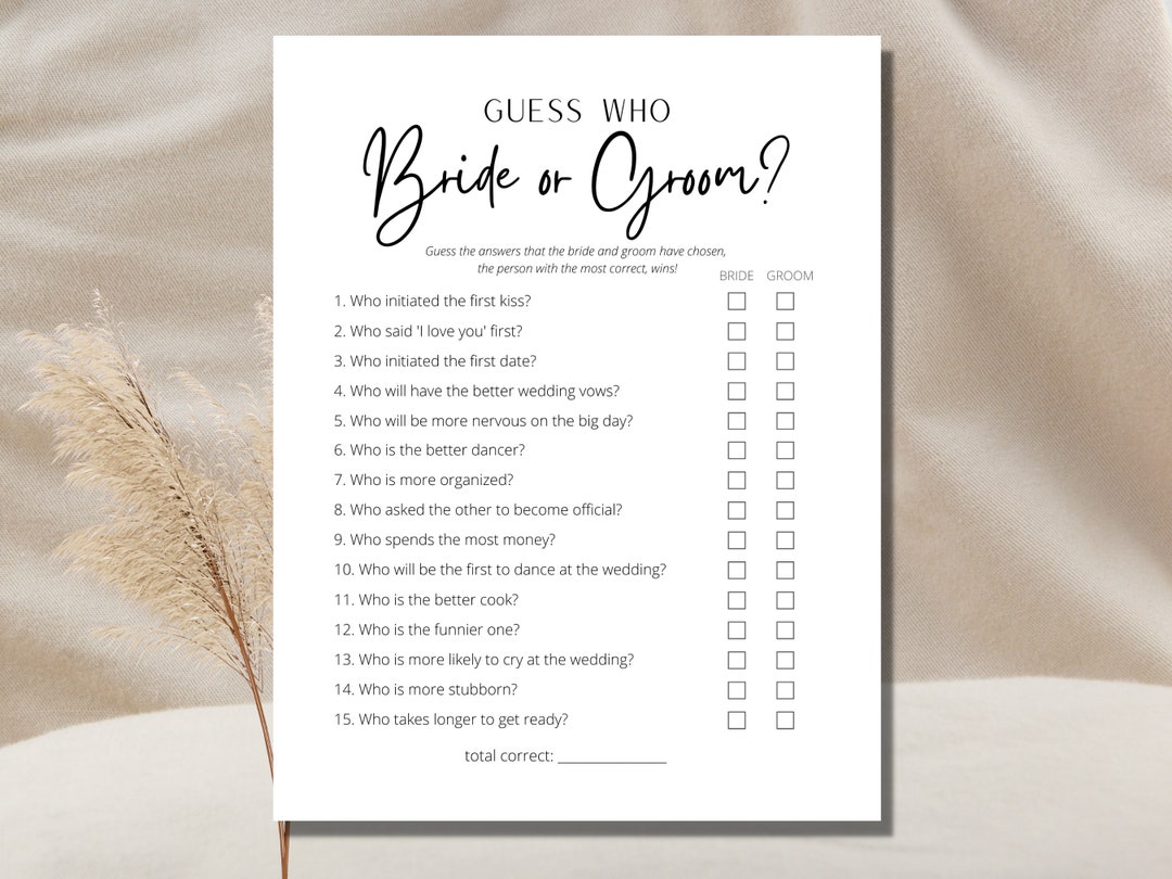 Guess Who Bride Groom Game Minimalist Bridal Shower Game Bride or Groom Printable Game Who Knows ...