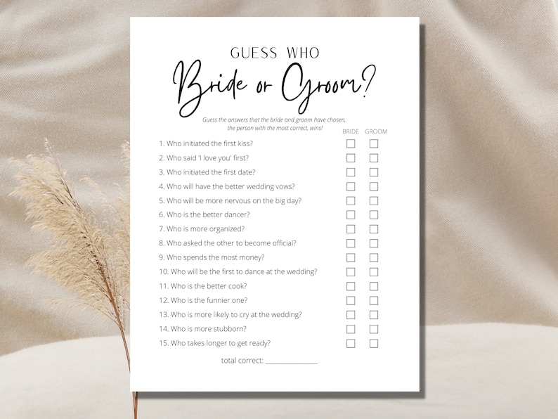 Guess Who Bride Groom Game Minimalist Bridal Shower Game Bride or Groom ...