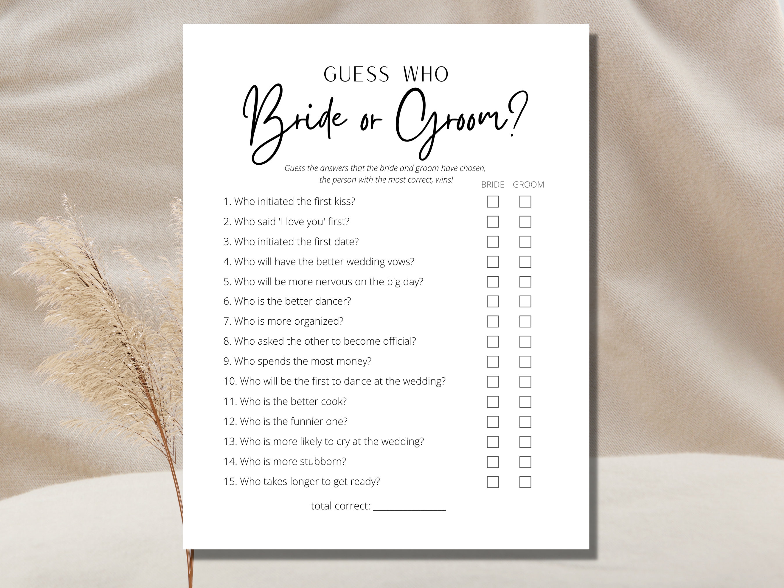 Guess Who Bride Groom Game Minimalist Bridal Shower Game Bride or Groom ...