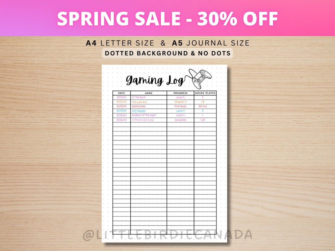 Gaming Log - PRINTABLE Journal Page - Video Game Log - Video Game ...