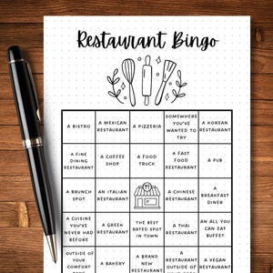 Restaurant Bingo Game - Winter Activities - PRINTABLE Journal Page ...