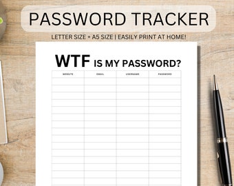 Password Tracker / Wtf Tracker / Printable Tracker Password Log ...