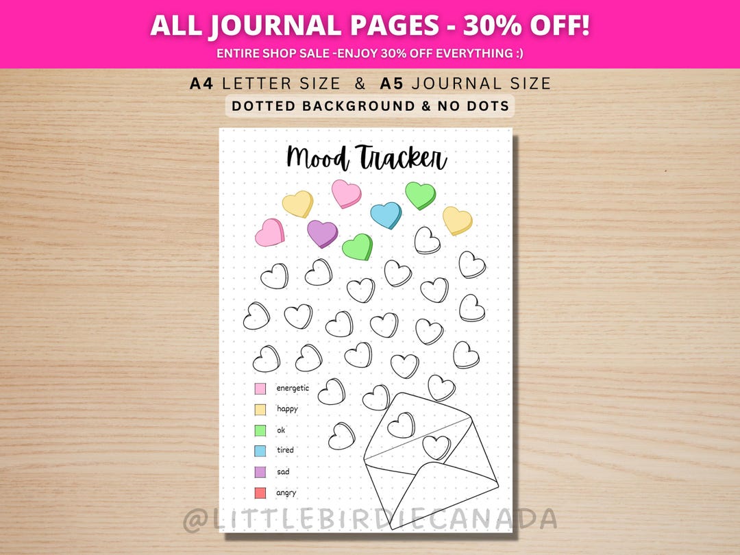 Heart Mood Tracker - PRINTABLE Journal Page - Planner Page - Feelings ...
