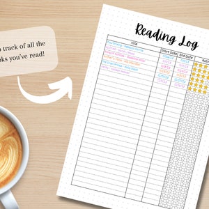 Reading Log Chart - PRINTABLE Journal Page - Planner Page - Book ...