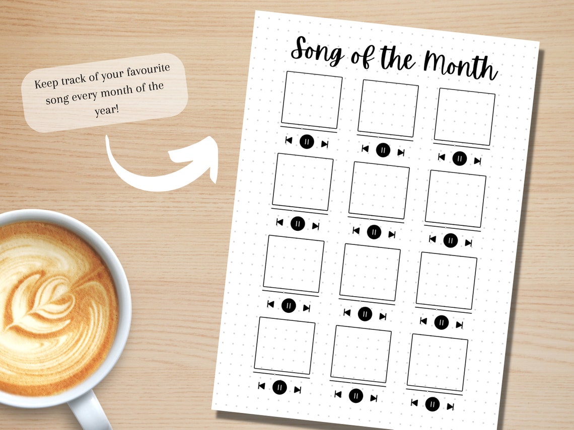 Song of the Month - Yearly Playlist - PRINTABLE Journal Page - Song ...