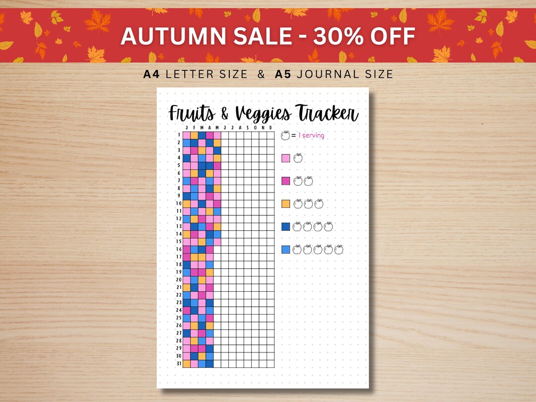 Buy Fruit and Vegetable Tracker PRINTABLE Journal Page Planner Page ...