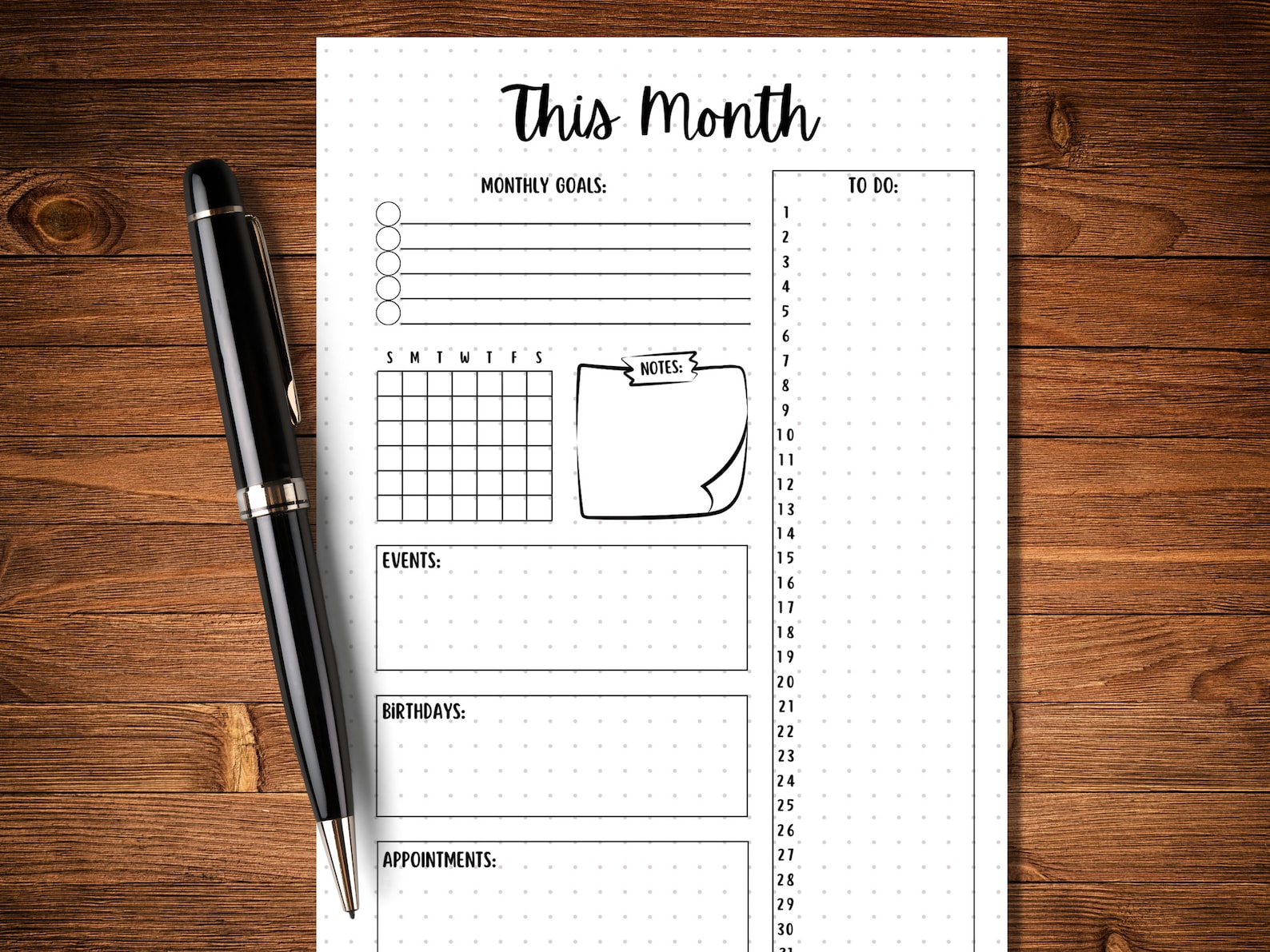 Monthly Planner - Monthly Calendar -PRINTABLE Journal Page - Planner ...