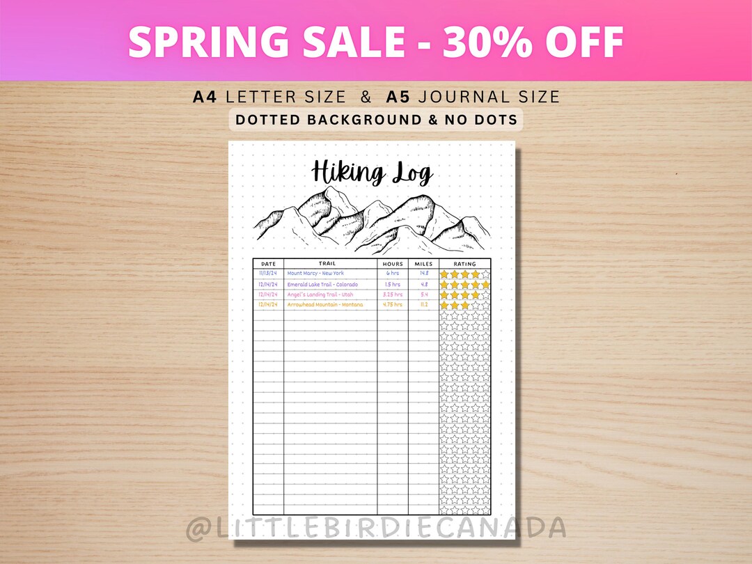 Hiking Log - PRINTABLE Journal Page - Hiking Tracker - Hike Tracker ...