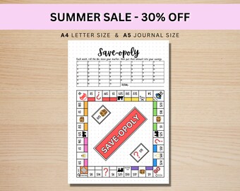 Printable Saveopoly Savings Challenge Savings Goal Savings Tracker Cash ...
