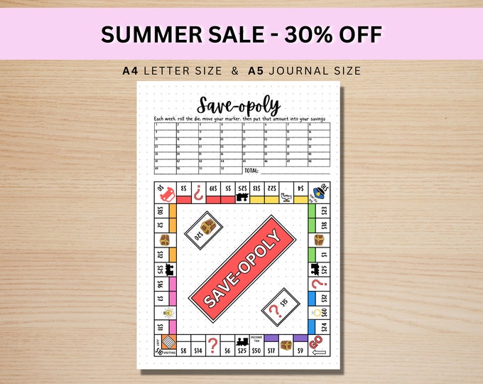 Printable Saveopoly Savings Challenge Savings Goal Savings Tracker Cash ...