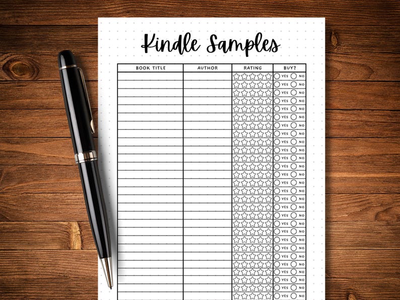 Kindle Sample Tracker - PRINTABLE Journal Page - Reading Planner Page ...