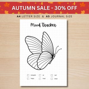 Butterfly Mood Tracker PRINTABLE Journal Page Planner Page Feelings ...