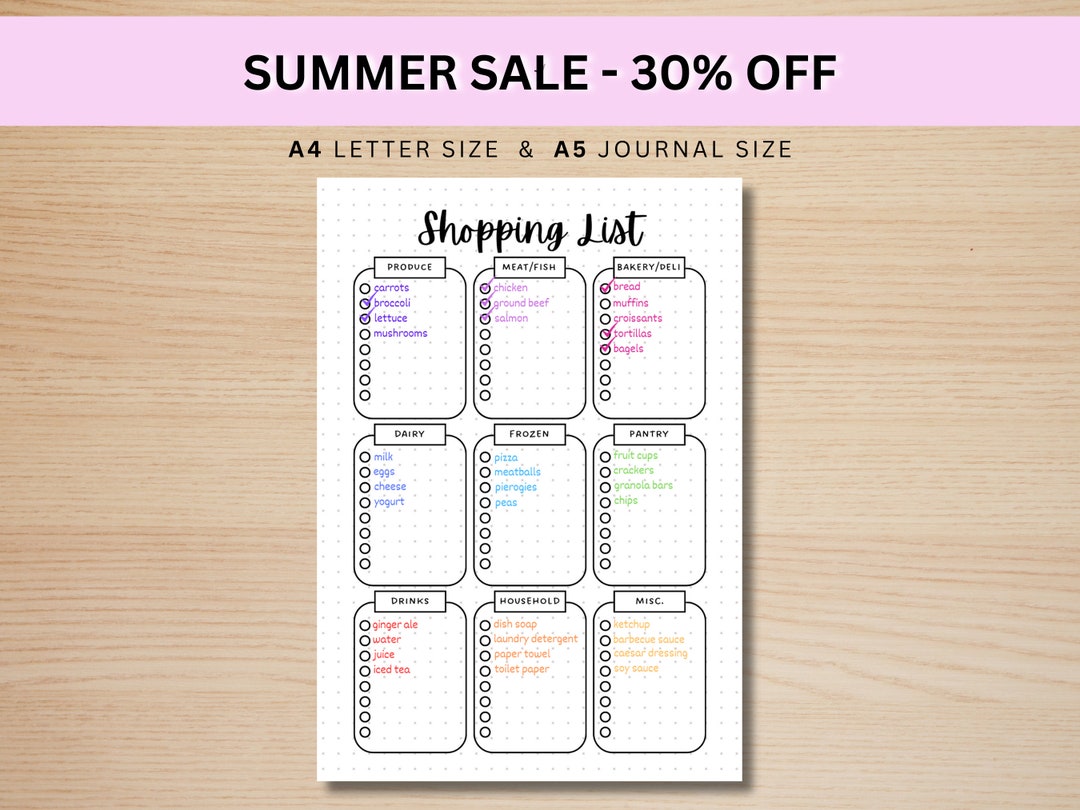 Shopping List PRINTABLE Journal Page Printable Grocery List to Buy List ...