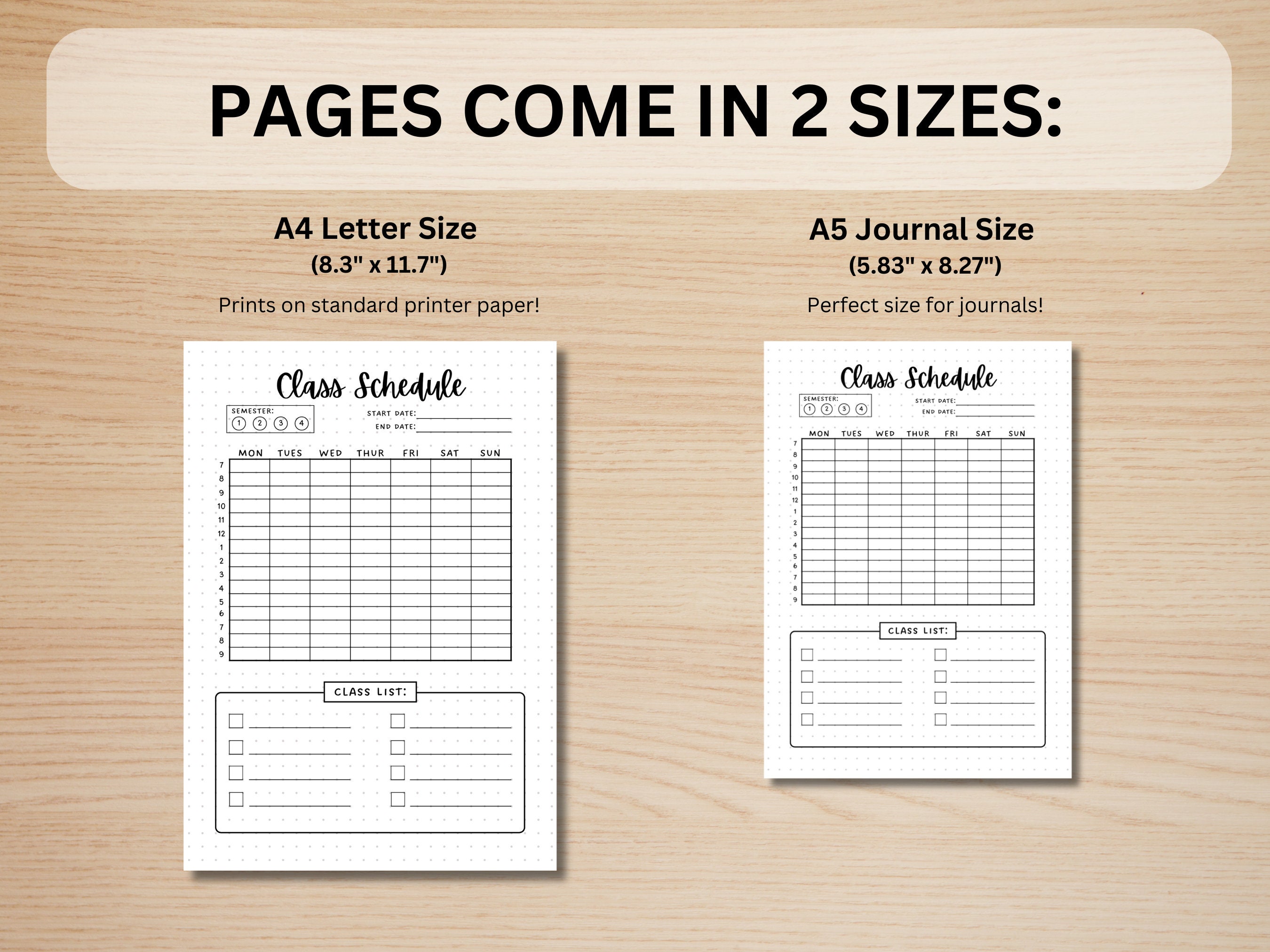 Class Schedule - PRINTABLE Journal Page - Student Journal - Student ...
