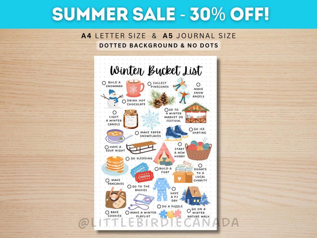 Winter Bucket List - Winter Activities - PRINTABLE Journal Page ...