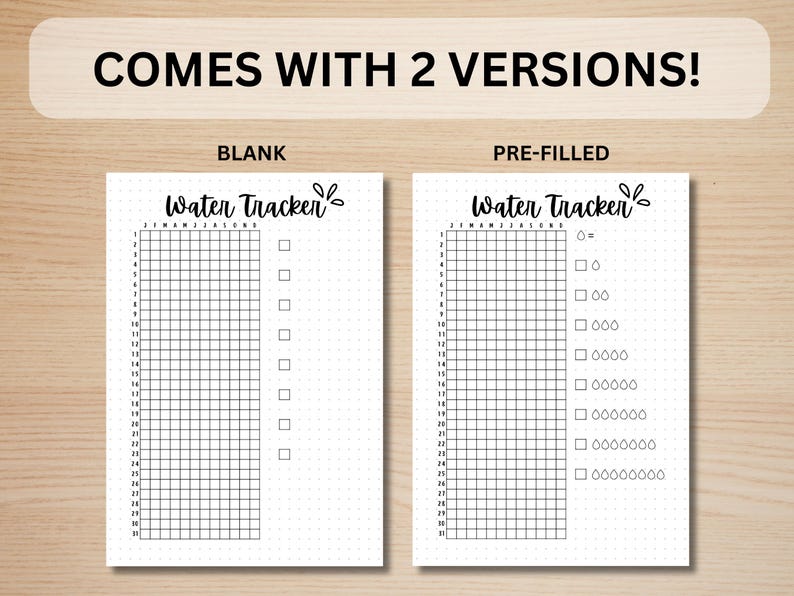 Water Tracker Yearly - PRINTABLE Journal Page - Planner Page - Daily ...