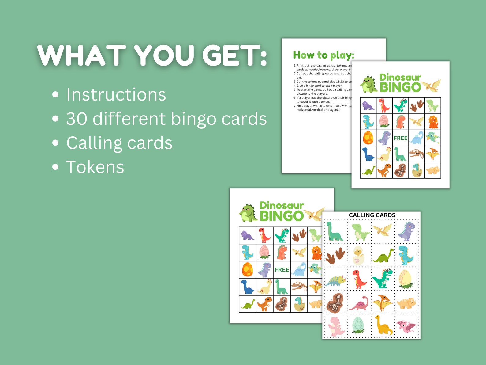 Printable Bingo Game for Kids Dinosaur Activity Printable - Etsy Canada