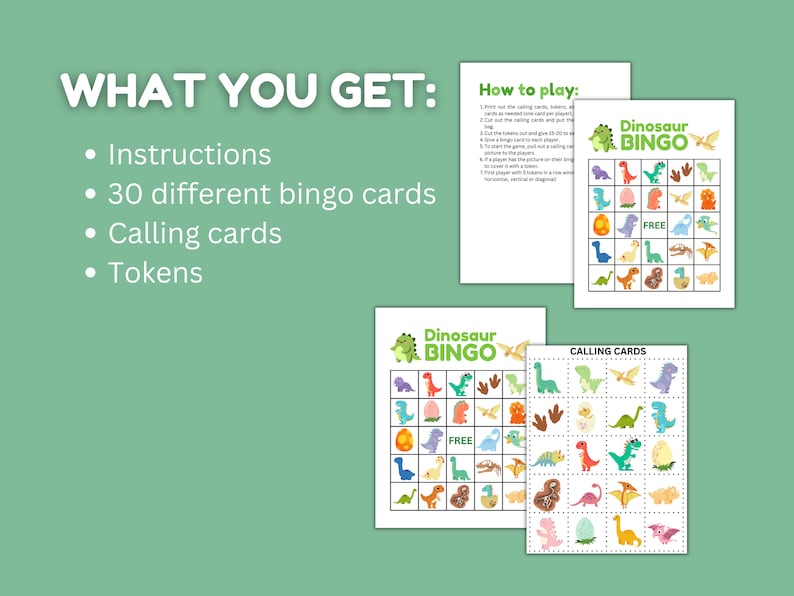 Printable Bingo Game for Kids Dinosaur Activity Printable Activity for ...