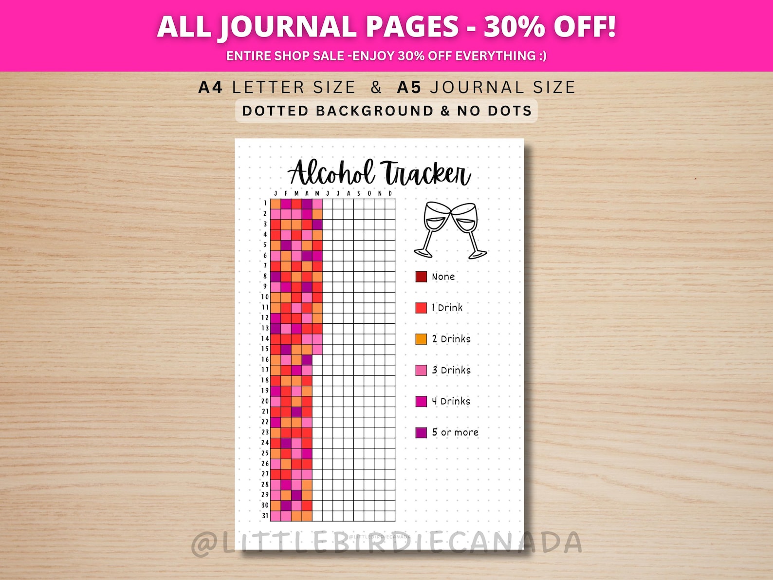 Alcohol Tracker Yearly - PRINTABLE Journal Page - Planner Page - Yearly ...
