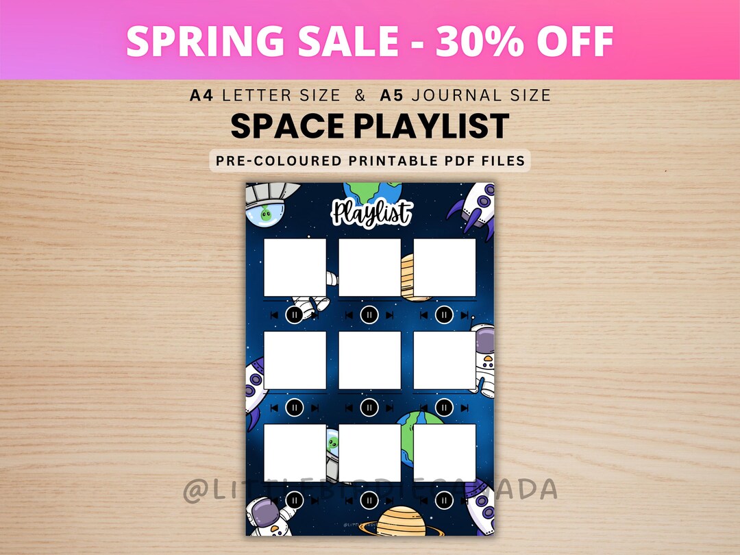 Space Playlist - PRINTABLE Journal Page - Colored Journal Page - Etsy