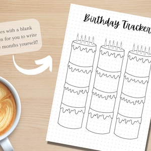 Birthday Tracker - PRINTABLE Journal Page - Birthday Calendar ...