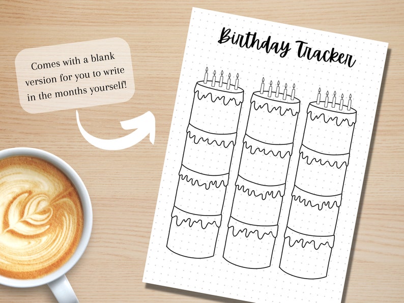 Birthday Tracker - PRINTABLE Journal Page - Birthday Calendar ...
