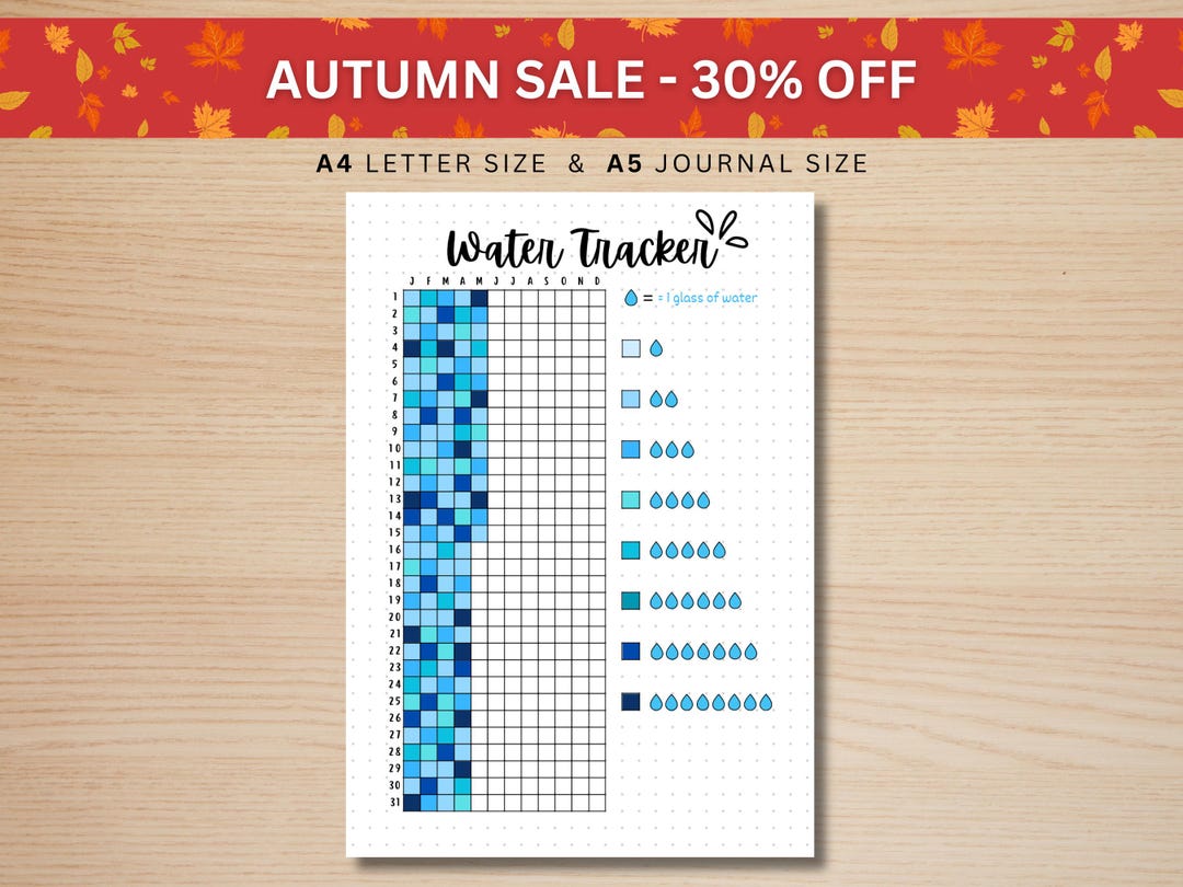 Water Tracker Yearly PRINTABLE Journal Page Planner Page Daily Tracker ...