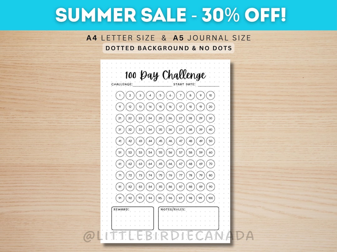 100 Day Challenge - PRINTABLE Journal Page - Choose Your Challenge - 100 Day Game - Fitness ...