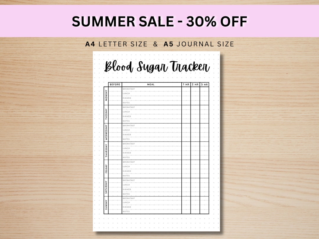 Blood Sugar Tracker PRINTABLE Journal Page Diabetes Tracker Blood Sugar ...