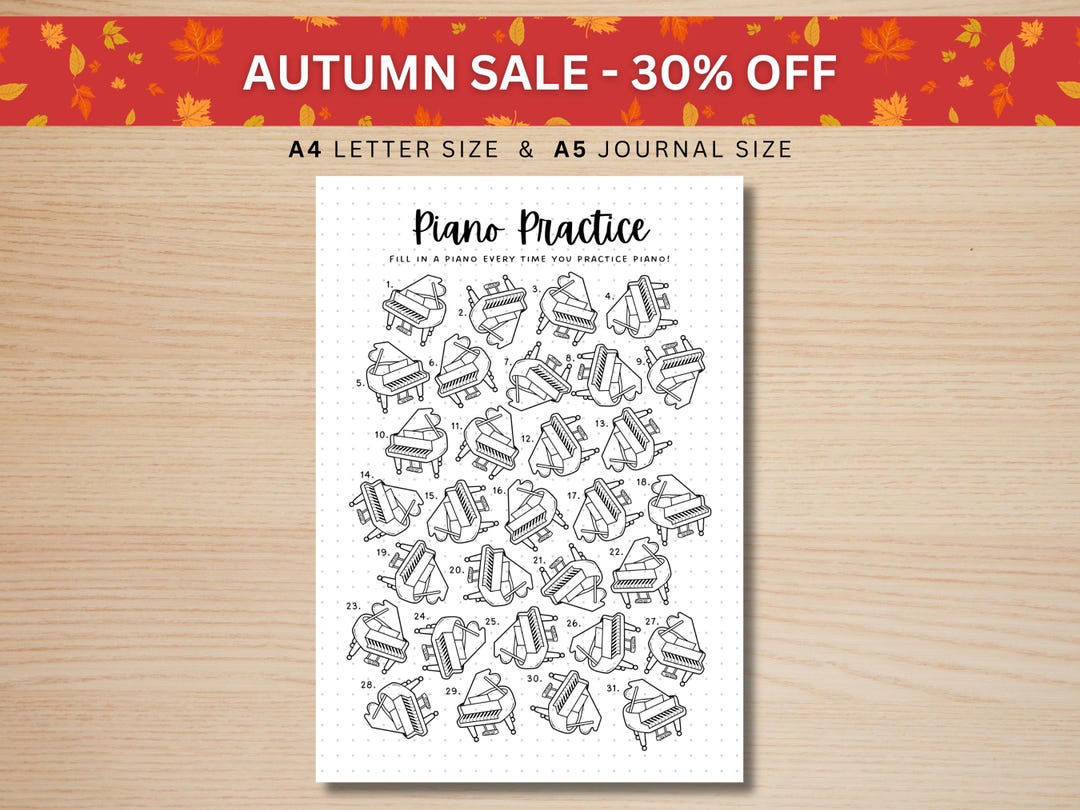 Piano Practice Tracker PRINTABLE Journal Page Habit Tracker Music ...