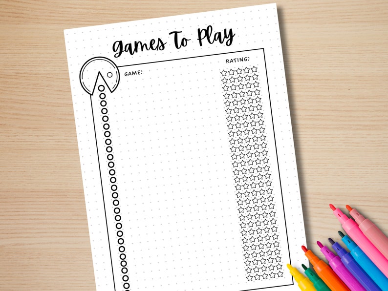 Games to Play - Printable Journal Page - Gaming Journal - Video Game ...