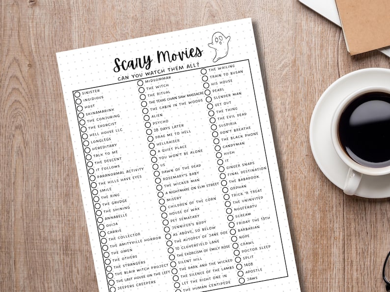 Scary Movies - PRINTABLE Journal Page - Scary Movie List - Scary Movie ...