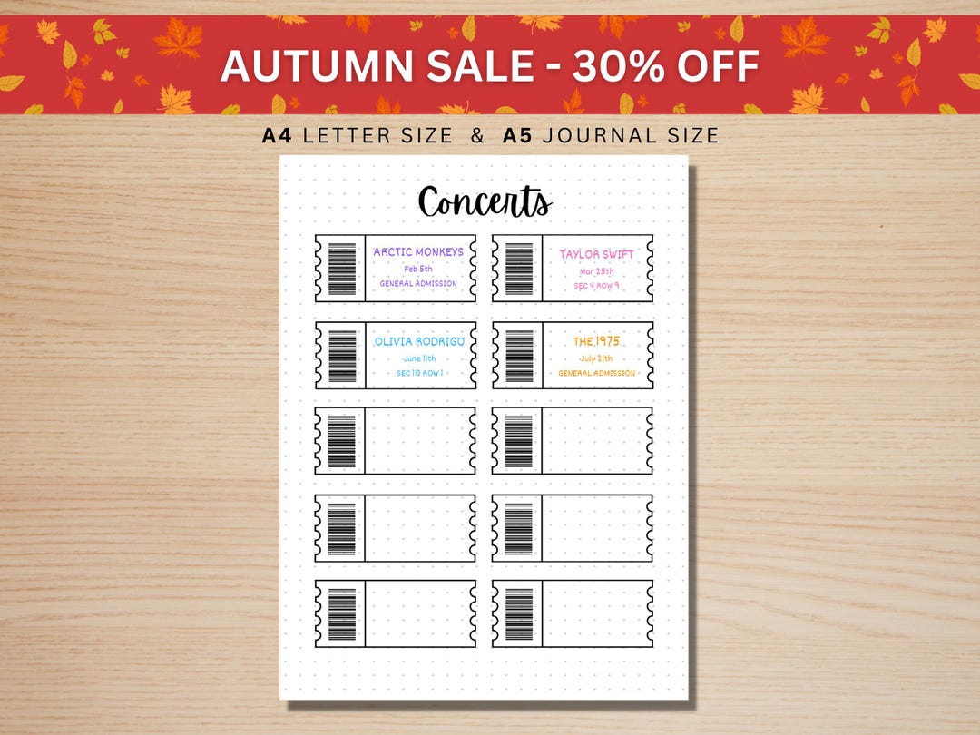 Buy Concert Tracker PRINTABLE Journal Page Concert Log Concert Journal ...