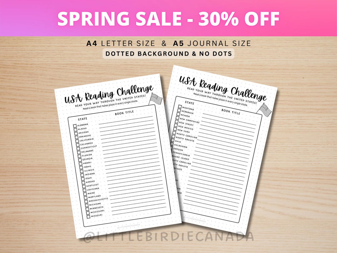 USA Reading Challenge - PRINTABLE Journal Page - 50 State Reading ...