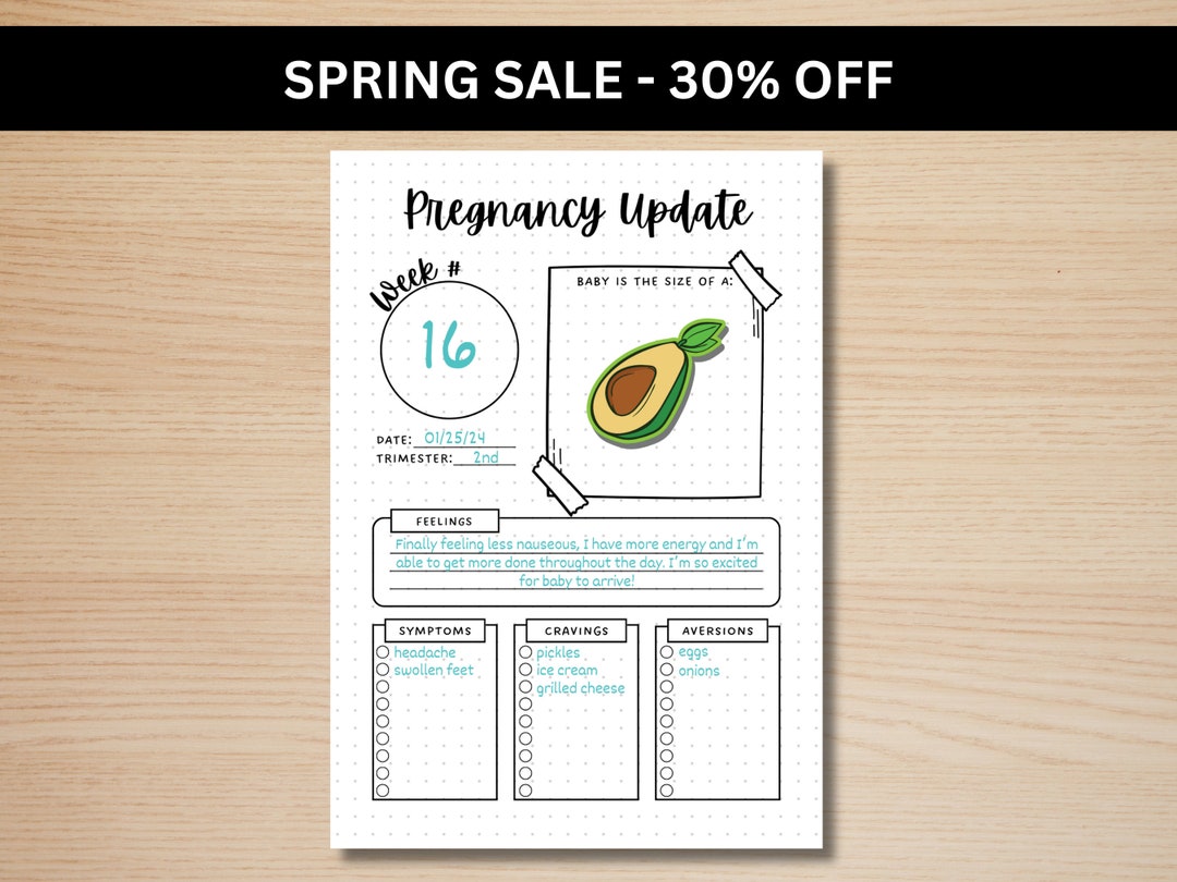 Pregnancy Update A5 Journal Page PRINTABLE Tracker Pregnancy Tracker ...