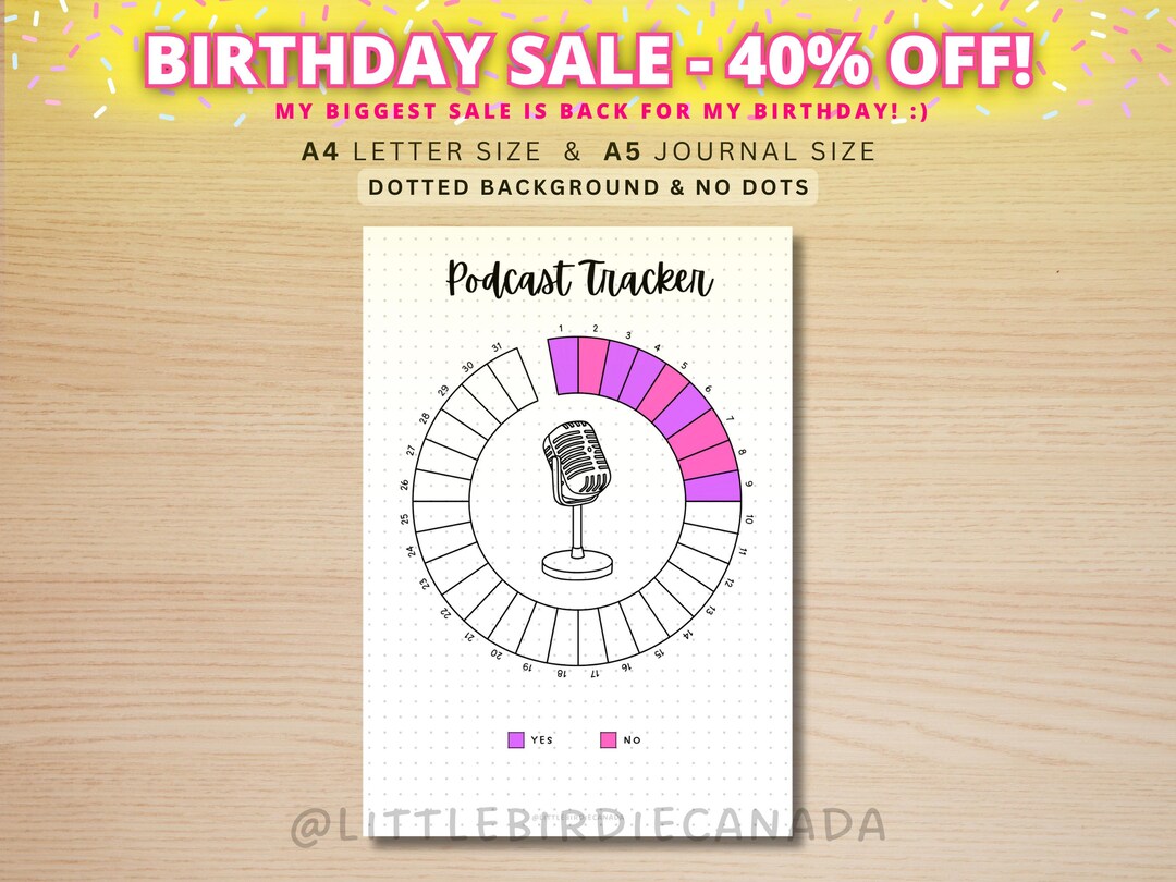 Podcast Tracker - PRINTABLE Journal Page - Planner Page - Monthly ...