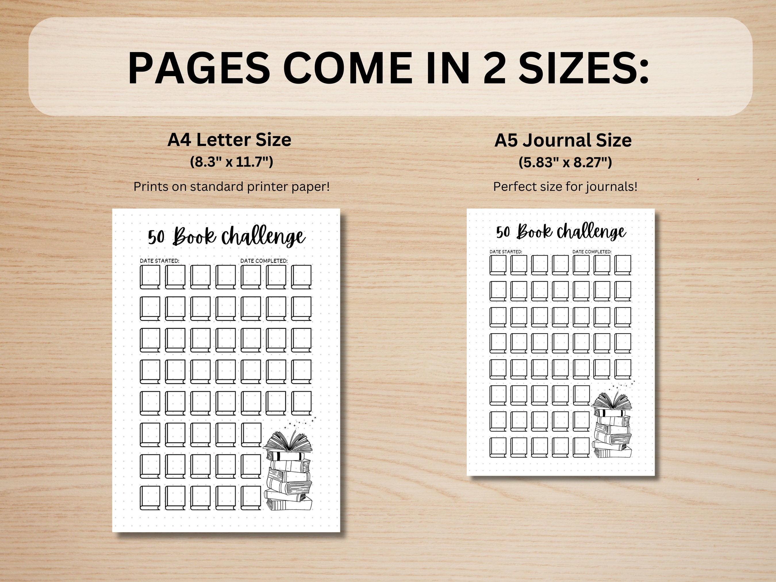 50 Book Reading Challenge - PRINTABLE Journal Page - Reading Tracker ...