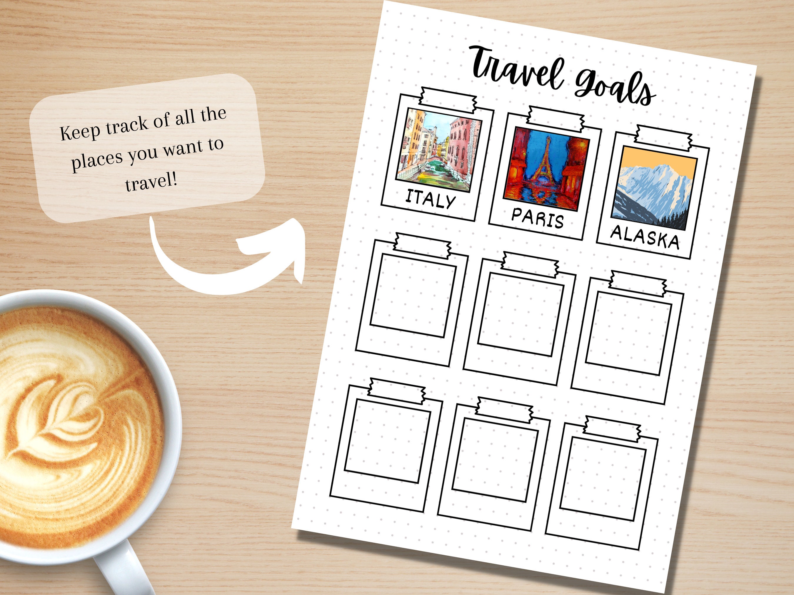 Travel Goals - PRINTABLE Journal Page - Planner Page - Travel List ...