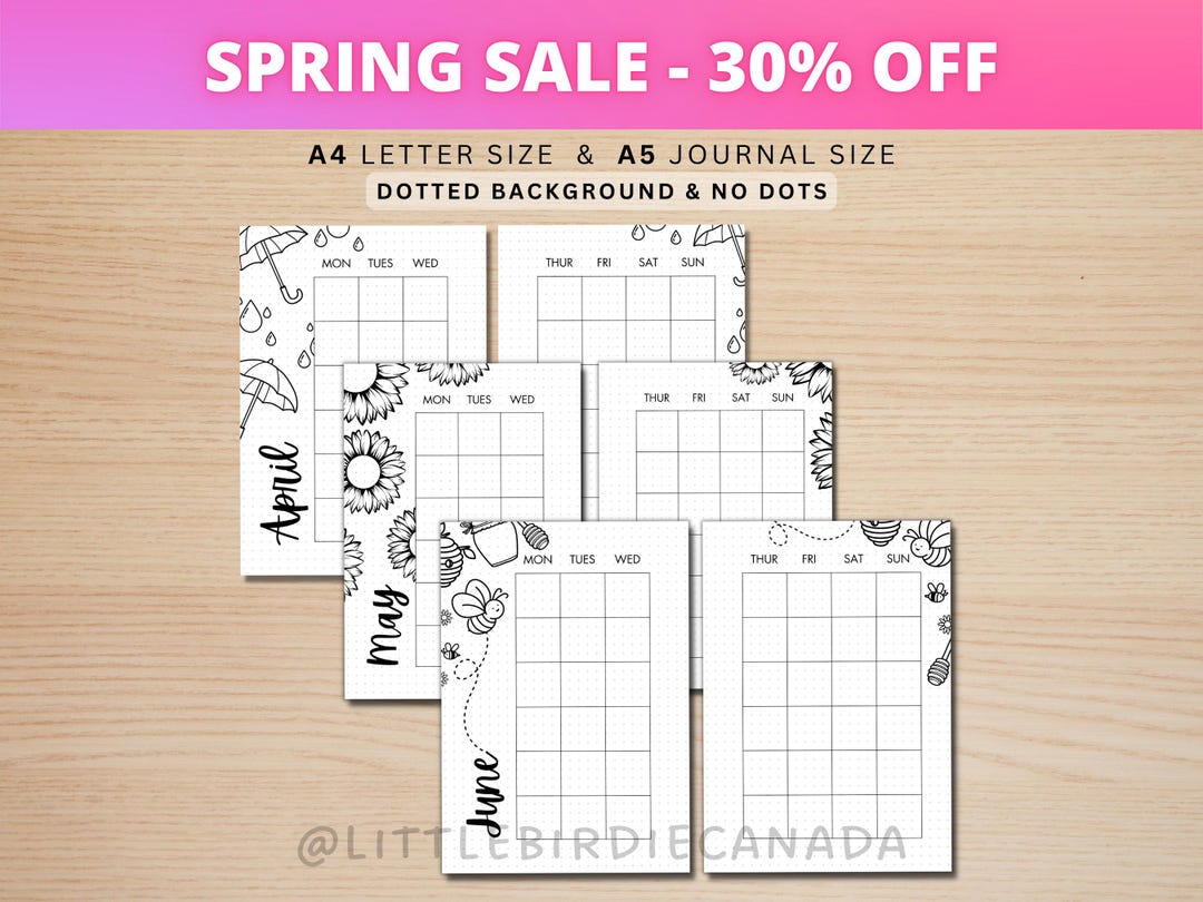 12 Month Calendar - 2 Page Spread - PRINTABLE Journal Page - Calendar ...