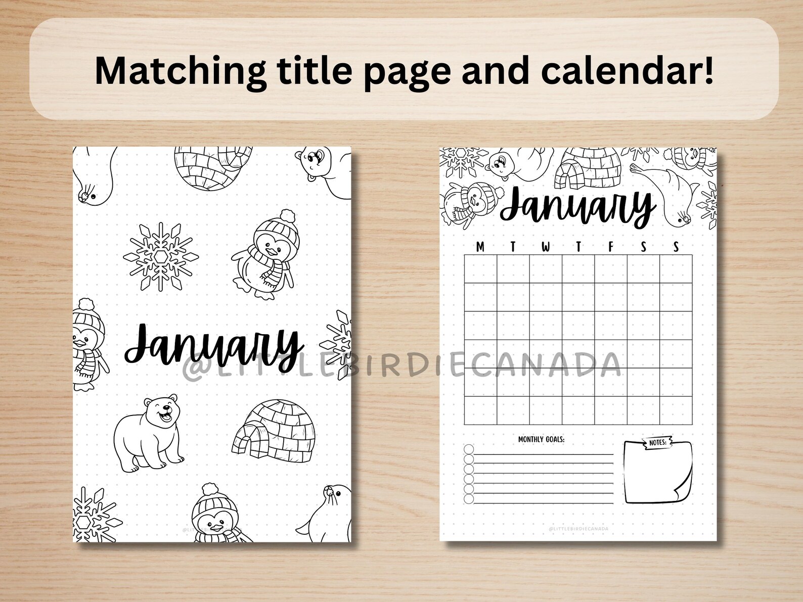 January Title Page and Calendar - PRINTABLE Calendar - Arctic Animals ...