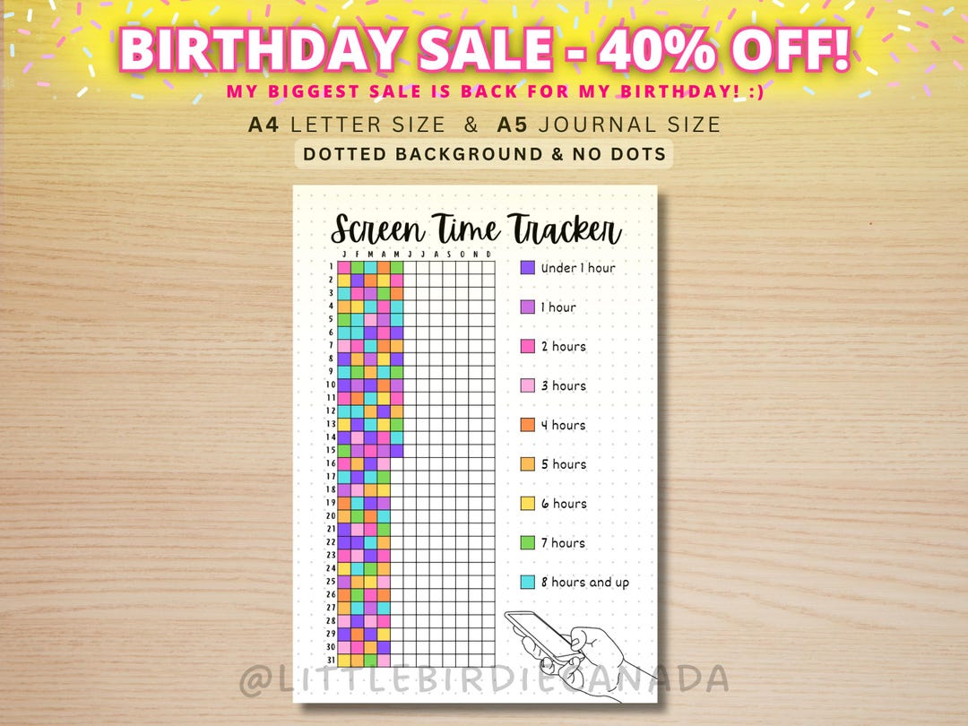 Screen Time Tracker Yearly - PRINTABLE Journal Page - Planner Page ...
