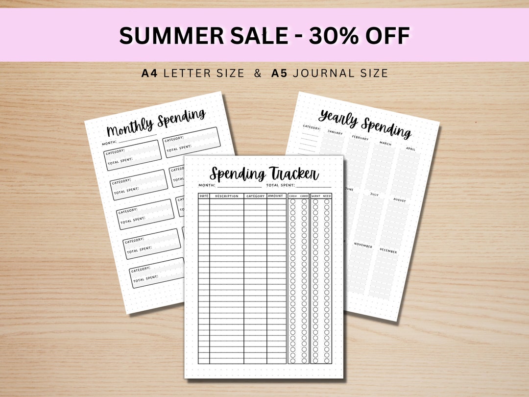 Spending Trackers Bundle PRINTABLE Journal Page Spending Log Finance ...