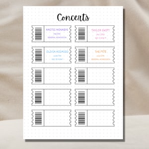 Concert Tracker A5 Journal Page Printable Tracker Concert Log Concert ...