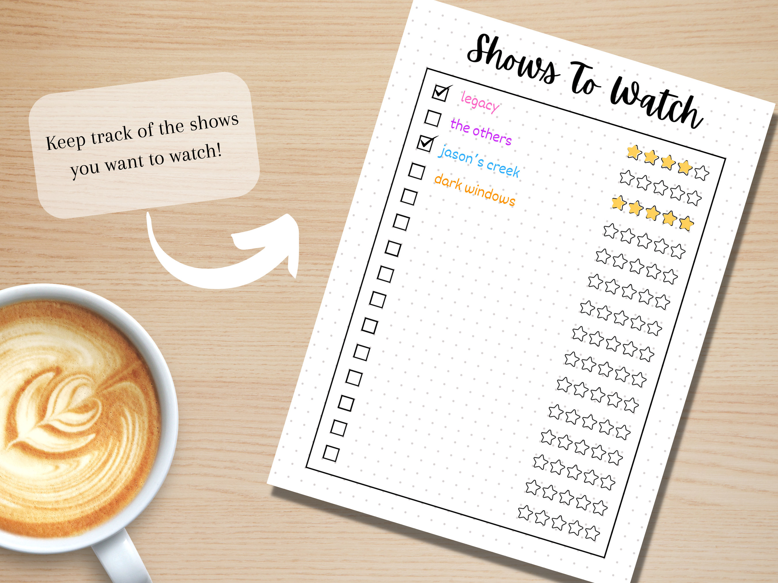 Show to Watch - PRINTABLE Journal Page - Planner Page - Printable ...