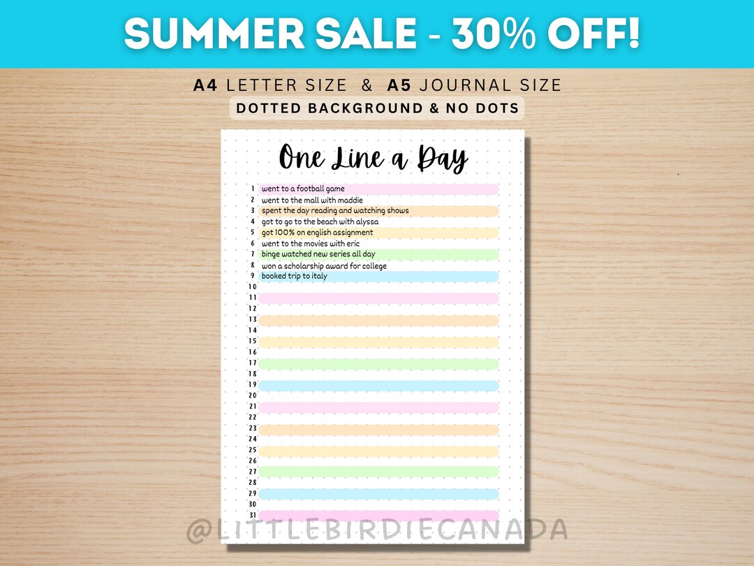One Line A Day - PRINTABLE Journal Page - Planner Page - Memory Tracker ...