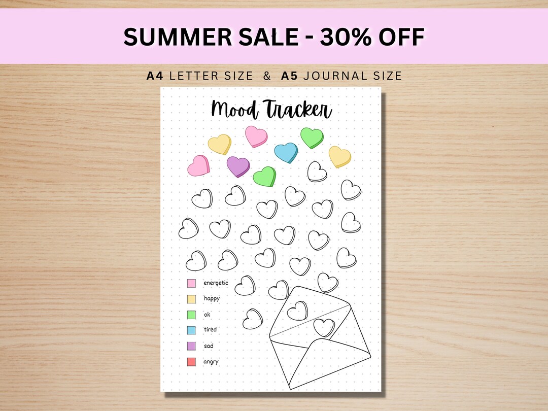 Heart Mood Tracker PRINTABLE Journal Page Planner Page Feelings Tracker ...