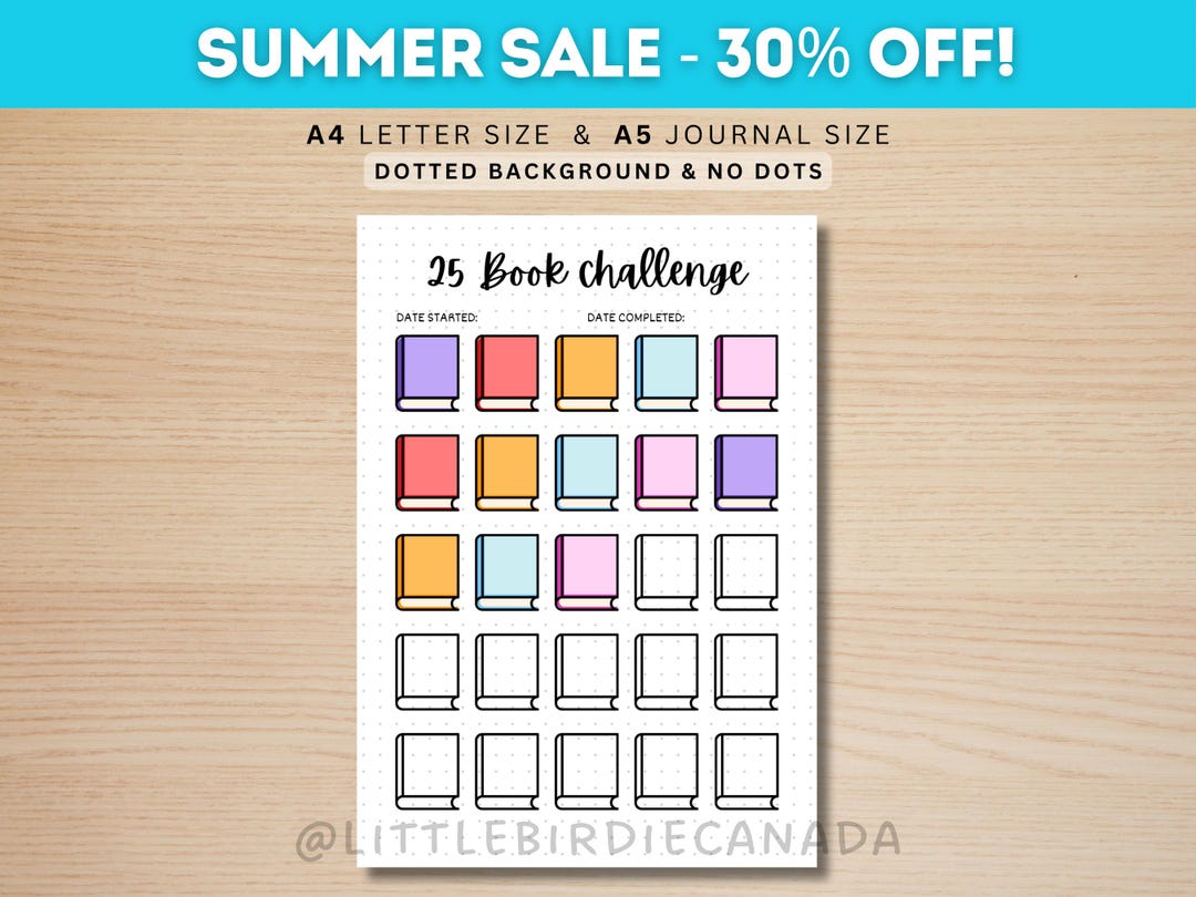 25 Book Reading Challenge - PRINTABLE Journal Page - Reading Tracker ...