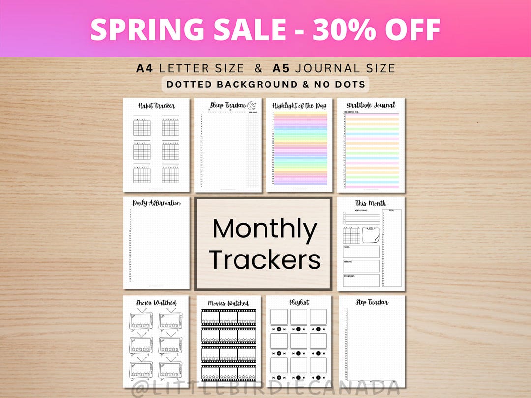 Monthly Trackers Bundle - PRINTABLE Journal Pages - Digital Planner ...