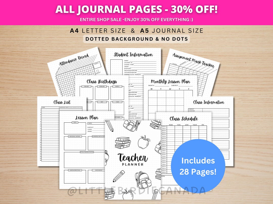 Teacher Planner Bundle - PRINTABLE Teacher Journal Pages - Teacher ...